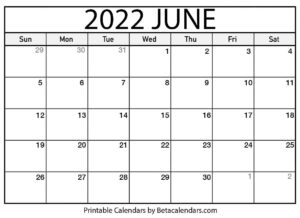 Free Printable June 2022 Calendar