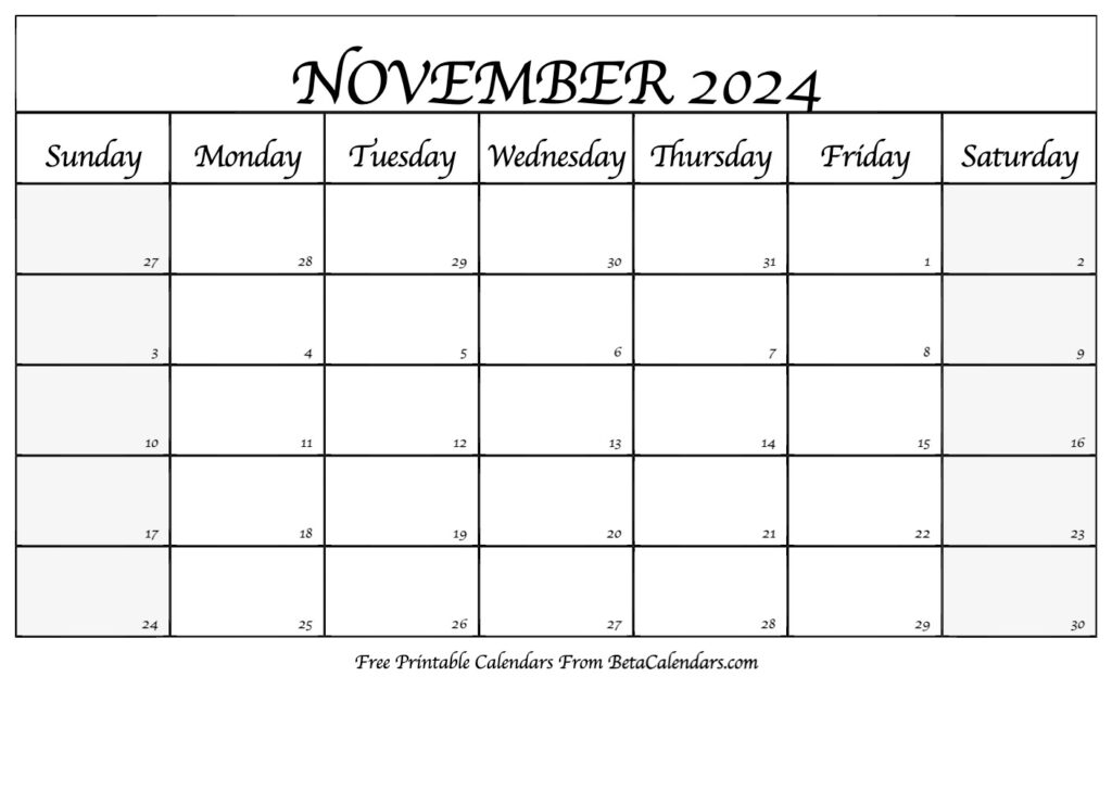 Free Printable November 2024 Calendar